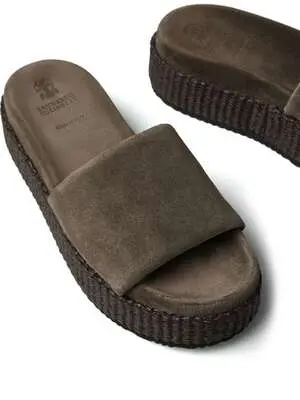 Brunello Cucinelli Suede Flatform Slides