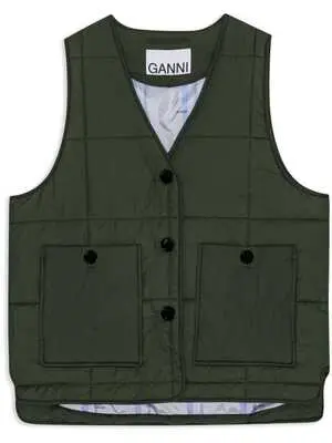 GANNI Button-up Quilted Gilet - Green