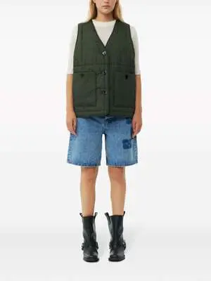 GANNI Button-up Quilted Gilet - Green
