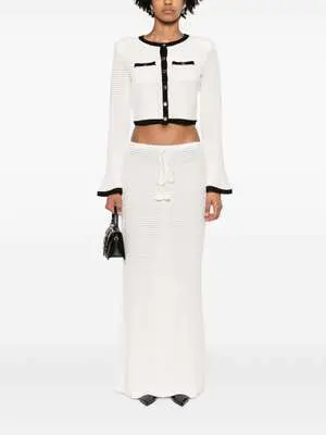 SELF-PORTRAIT Pointelle-knit Cropped Cardigan - White