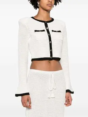 SELF-PORTRAIT Pointelle-knit Cropped Cardigan - White