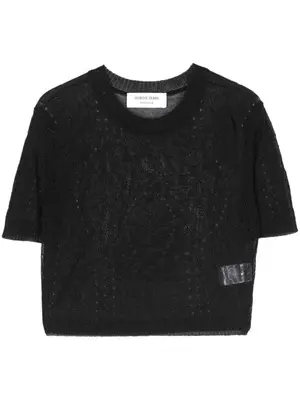 MARINE SERRE Pointelle-knit Cropped Blouse