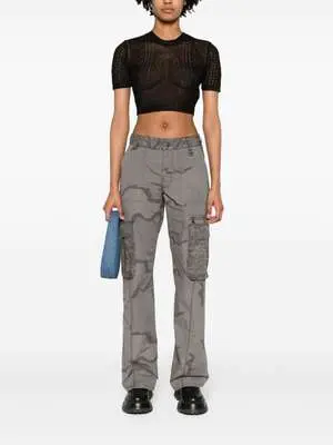MARINE SERRE Pointelle-knit Cropped Blouse
