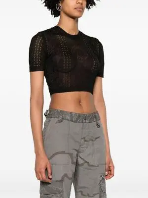 MARINE SERRE Pointelle-knit Cropped Blouse