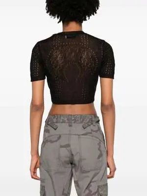 MARINE SERRE Pointelle-knit Cropped Blouse
