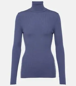 Wolford Ribbed-knit Virgin Wool Turtleneck Top - Blue
