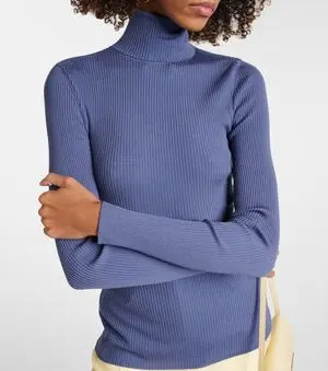 Wolford Ribbed-knit Virgin Wool Turtleneck Top - Blue