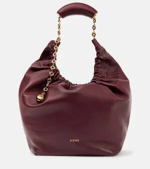 Loewe Squeeze Medium Leather Shoulder Bag - Burgundy