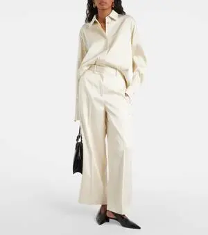 JIL SANDER Satin Wide-leg Pants - Beige