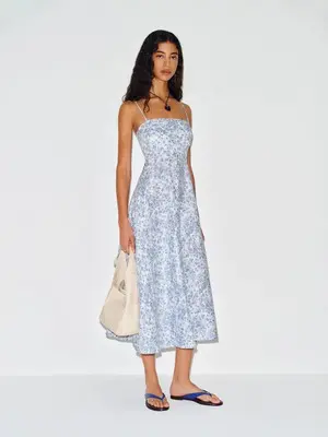 REFORMATION Monette Linen Dress - Blue