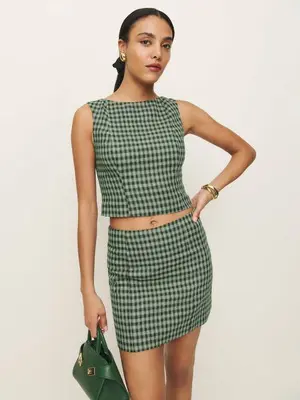 Reformation Grace Linen Two-Piece Set In Cactus Check - 50% Off |  Editorialist