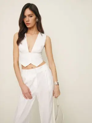 REFORMATION Sofia Cropped Linen Vest - White