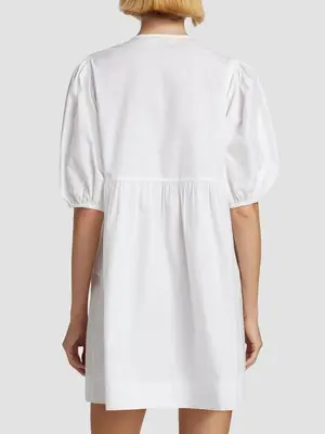 GANNI Poplin Bow Short-sleeve Minidress - Bright White