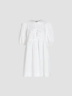 GANNI Poplin Bow Short-sleeve Minidress Bright White