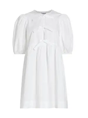 GANNI Poplin Bow Short-sleeve Minidress - Bright White