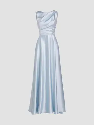 Amsale Draped Boatneck Satin Gown