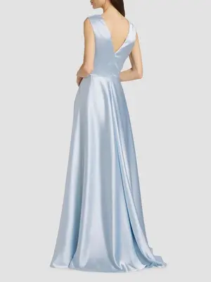 Amsale Draped Boatneck Satin Gown