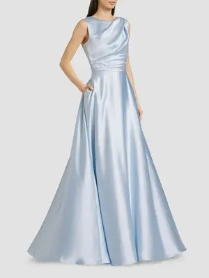 Amsale Draped Boatneck Satin Gown