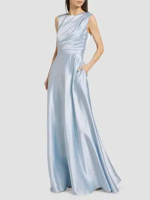 Amsale Draped Boatneck Satin Gown