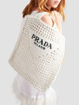 Prada Crochet Tote Bag - White