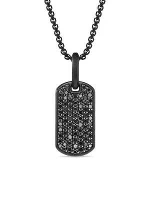 David Yurman Chevron Tag In Black Titanium With Sterling Silver With Black Diamonds, 21mm - Black Diamond
