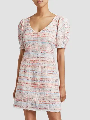 Santorelli Bianca Cotton-blend Tweed Short-sleeve Minidress