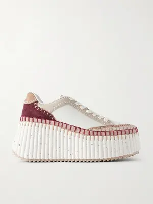 Chloé Nama Suede-trimmed Leather Platform Sneakers - Neutrals
