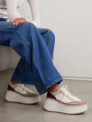 Chloé Nama Suede-trimmed Leather Platform Sneakers - Neutrals