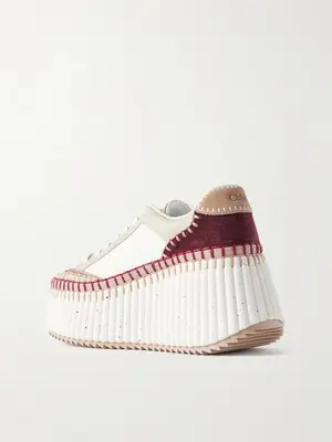 Chloé Nama Suede-trimmed Leather Platform Sneakers - Neutrals
