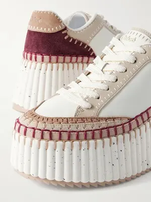 Chloé Nama Suede-trimmed Leather Platform Sneakers - Neutrals