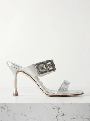 Manolo Blahnik Larapa 90 Crystal-embellished Leather Sandals - Silver