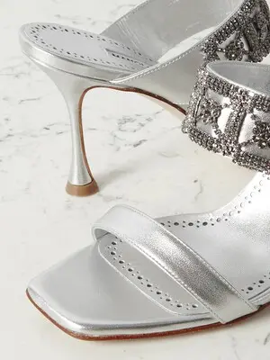 Manolo Blahnik Larapa 90 Crystal-embellished Leather Sandals - Silver