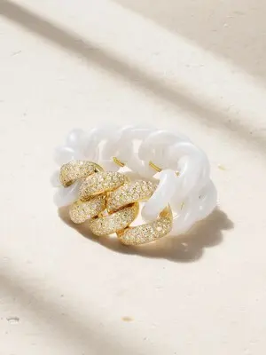 Shay 18-karat Gold, Ceramic And Diamond Link Ring - White