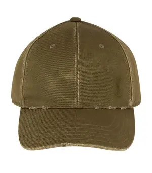 Saint Laurent Distressed Corduroy Cassandre Baseball Cap - Beige