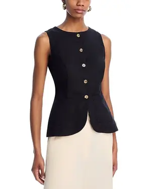 FORE Button-front Linen Blend Vest