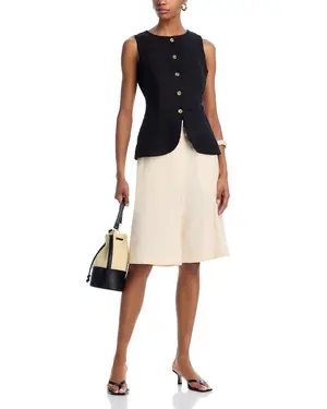 FORE Button-front Linen Blend Vest
