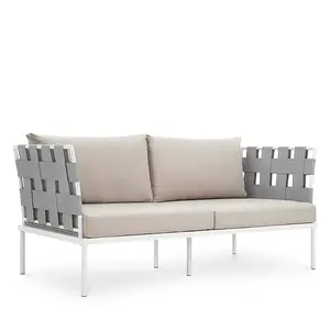 MODWAY Harmony Outdoor Patio Aluminum Loveseat White Beige