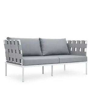 MODWAY Harmony Outdoor Patio Aluminum Loveseat - White Gray