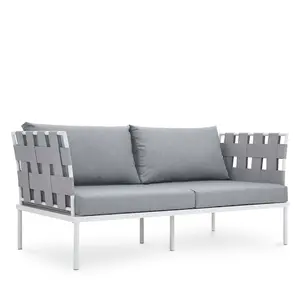 MODWAY Harmony Outdoor Patio Aluminum Loveseat - White Gray