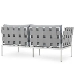 MODWAY Harmony Outdoor Patio Aluminum Loveseat - White Gray