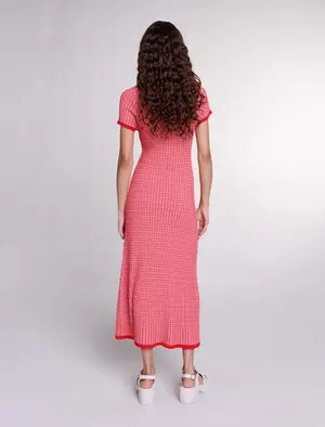 Maje Herringbone Knit Maxi Dress In Red - 40% Off | Editorialist