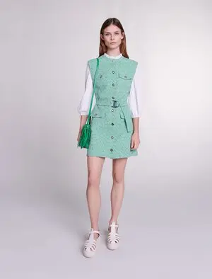 Maje Dual-material Tweed Dress