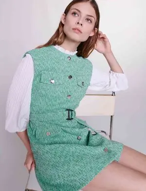 Maje Dual-material Tweed Dress