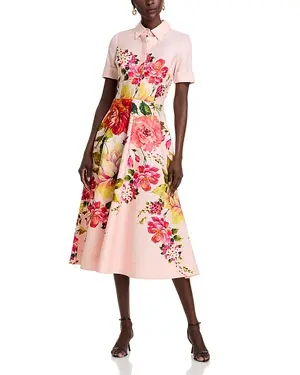 Rickie Freeman For Teri Jon Floral Print Shirt Dress - Pink Multi