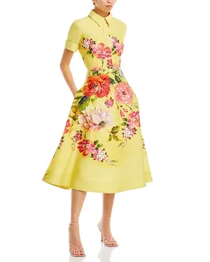 Rickie Freeman For Teri Jon Floral Print Shirt Dress - Yellow Multi