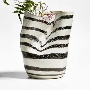 Crate & Barrel Paso Black And White Ceramic Vase By Leanne Ford 13" - Black/white