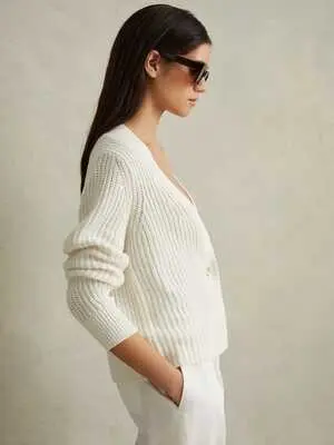 REISS Ariana Cotton-linen Blend Cardigan - Ivory