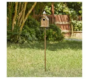 GLITZHOME 53 Metal Church Garden Birdhouse Wi Th Stake - One-color