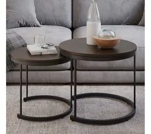LAVISH HOME Set Of 2 Small Round Nesting Coffee Tables - One-color