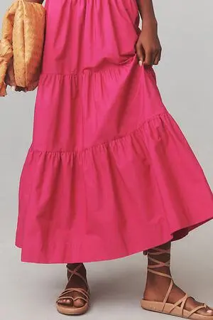 knee length dresses for ladies Fuchsia Ruffle Side Slit Chiffon Maxi Dress